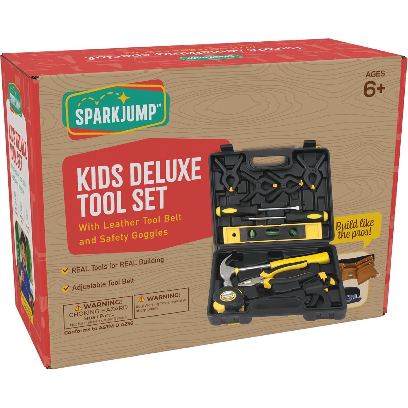 Kids Deluxe Tool Set with Leather Tool Belt & Safety Goggles – Little ...